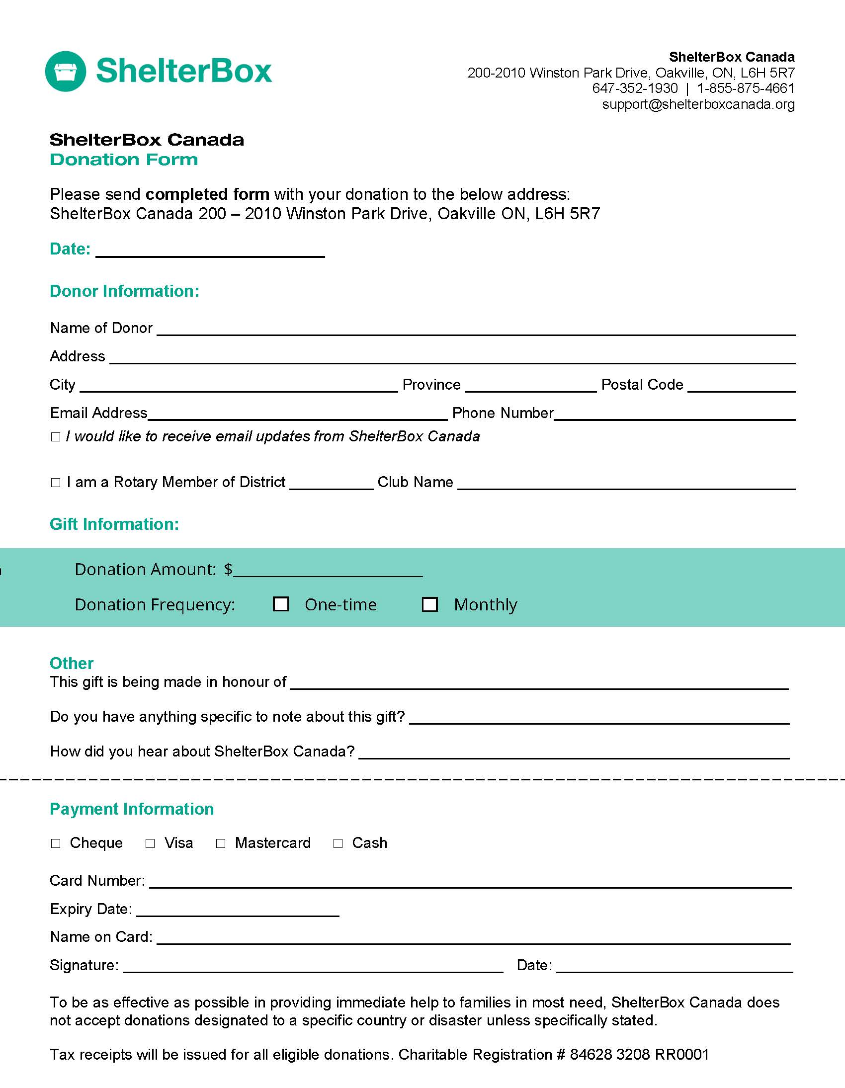Donation forms - ShelterBox Canada